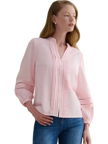 HOBBS LONDON Lucilla Pintuck Mandarin Collar Blouse - Blush Pink