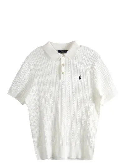 Polo Ralph Lauren Cable Knit Short-sleeve Polo - Deckwash White/navy Blue