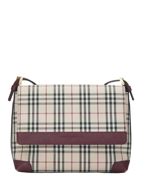 Burberry Check Jacquard Canvas Flap Crossbody - Burgundy