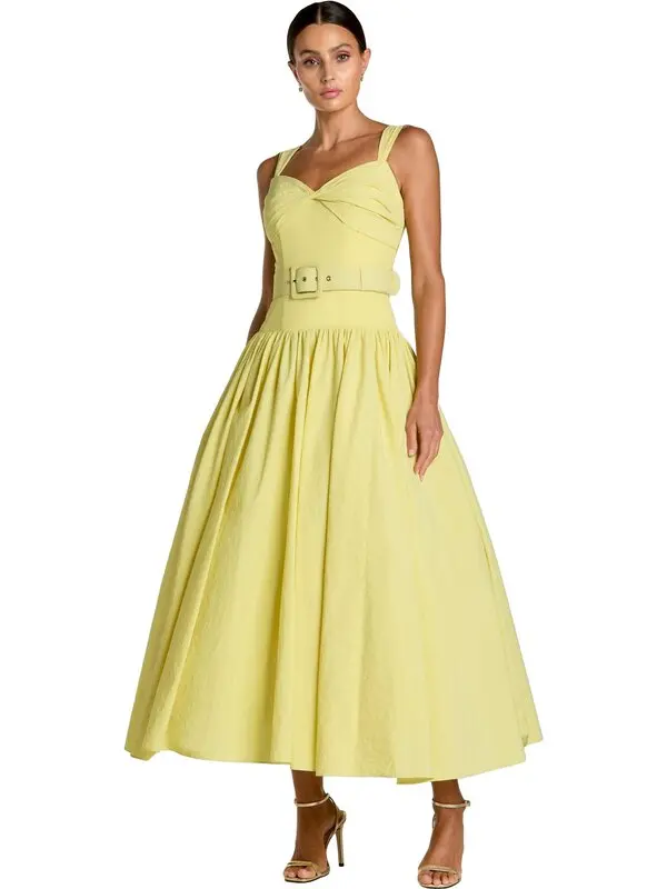 Mac Duggal Sleeveless Faille A-line Midi Dress With Belt - Buttercup