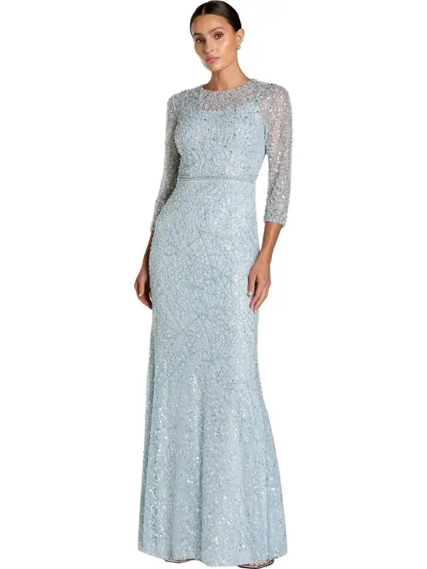 Mac Duggal Beaded 3/4 Sleeve Trumpet Gown - Powder Blue