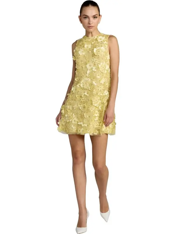 Mac Duggal 3d Floral Embellished Mini Dress - Yellow