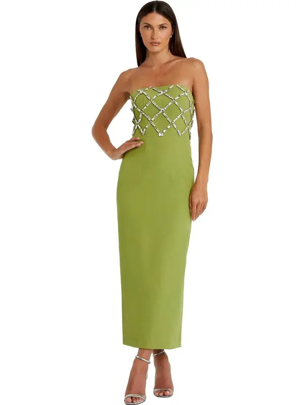 Mac Duggal Strapless Crystal Embellished Midi Dress - Apple Green