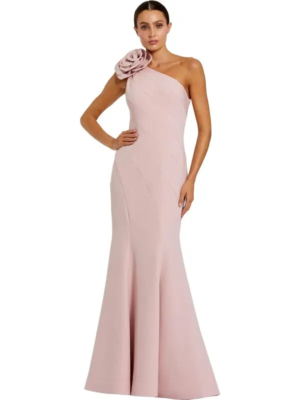 Mac Duggal One-shoulder 3d Flower Mermaid Gown - Pink