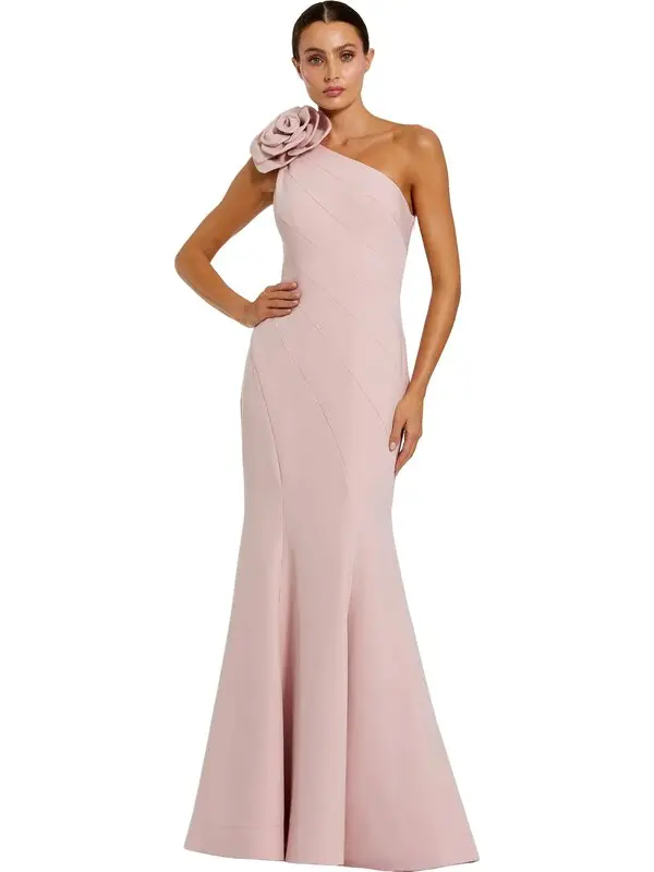 Mac Duggal One-shoulder 3d Flower Mermaid Gown - Pink