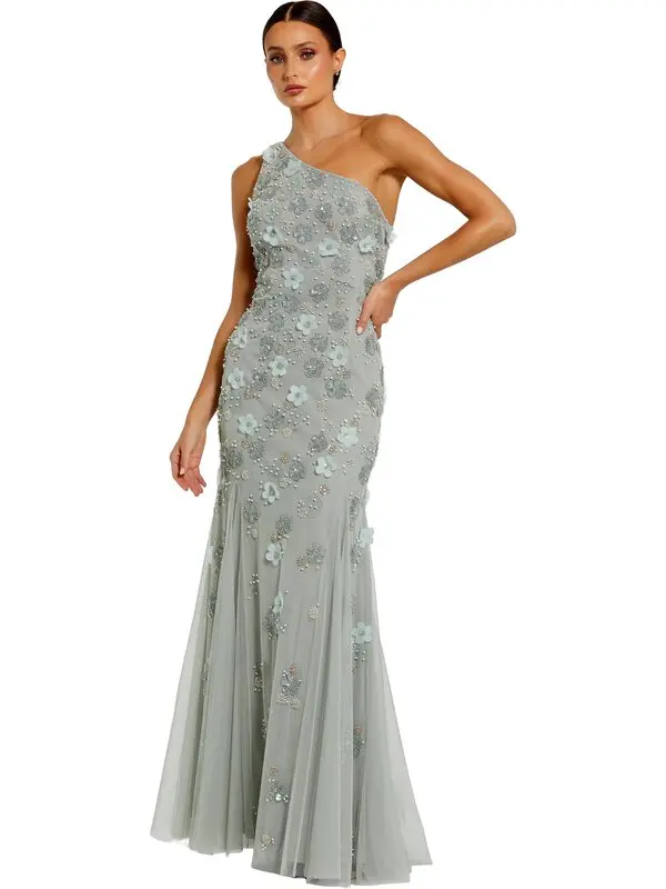 Mac Duggal Embellished One-shoulder Trumpet Gown - Green
