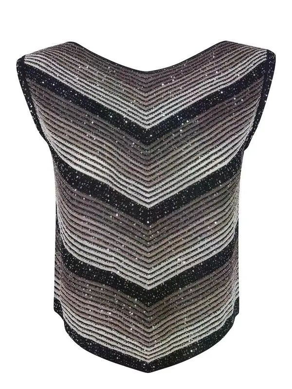 D.exterior Stripe-pattern Top - Black