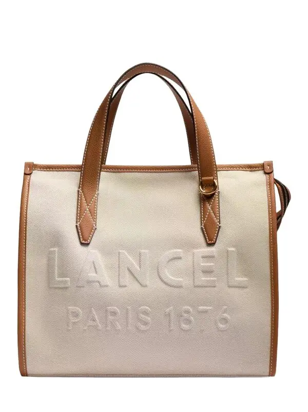 LANCEL Embossed Leather Trim Tote Bag - Neutrals