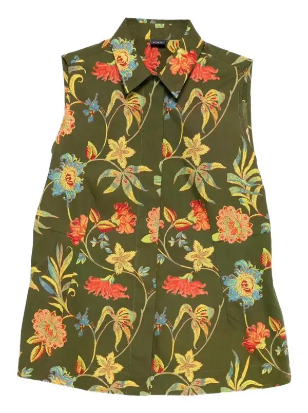 FAY Floral-print Sleeveless Shirt - Green