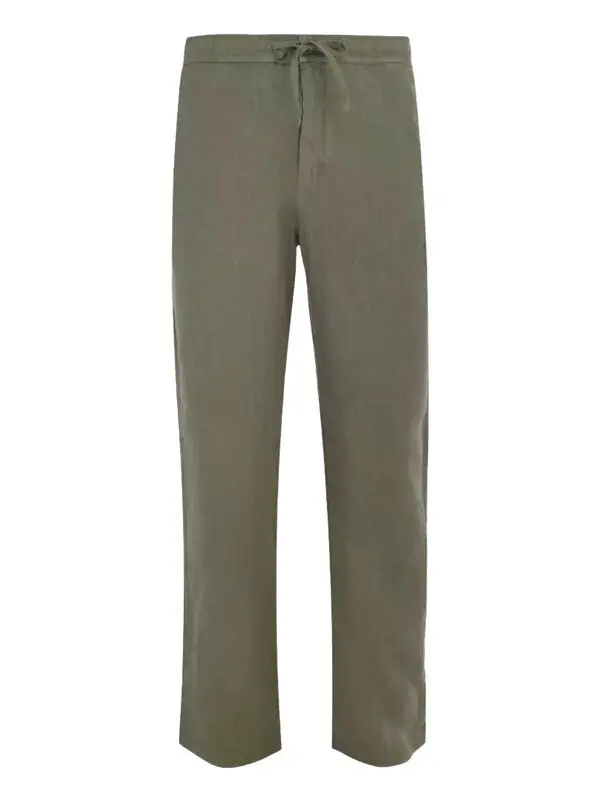 120% Lino Drawstring Linen Trousers - Green