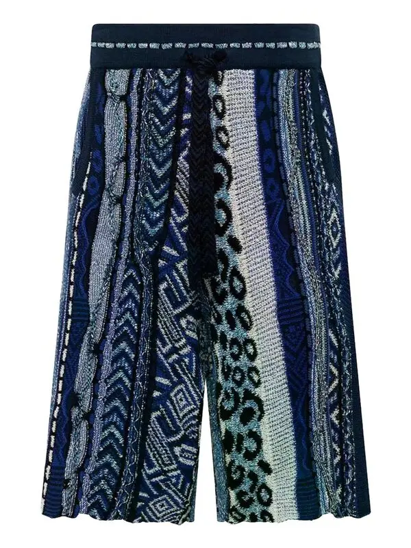 LANEUS Knitted Print Shorts - Blue
