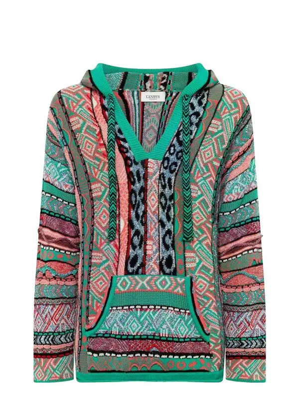 LANEUS Patterned Knit Hoodie - Green