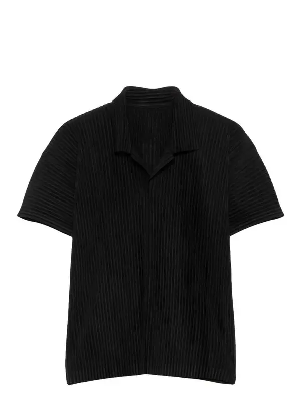 Issey Miyake Pleated V-neck Polo Shirt - Black