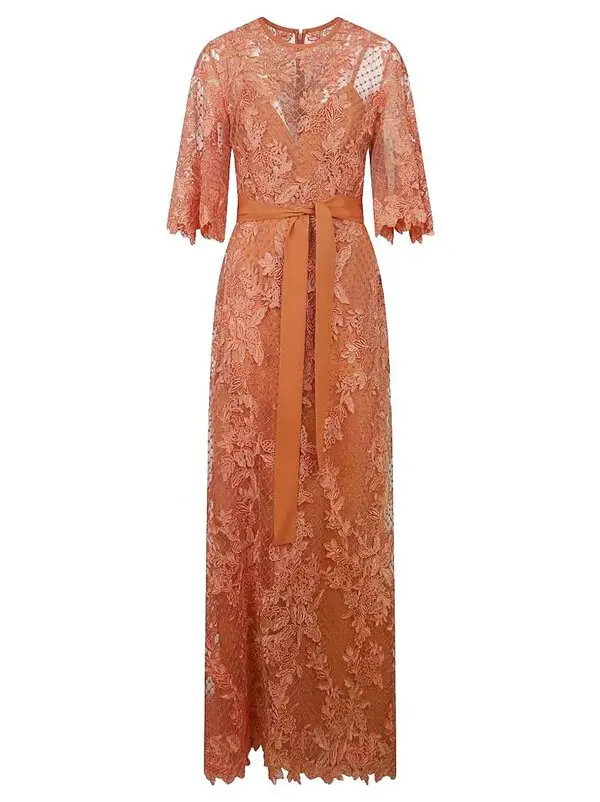 Elie Saab Floral Belted Dress - Orange
