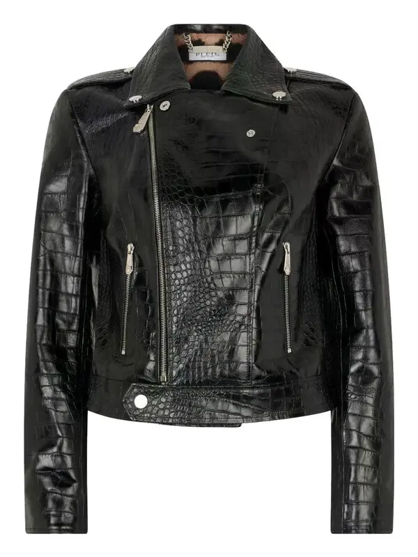 Philipp Plein Croc-print Zip-up Biker Jacket - Black