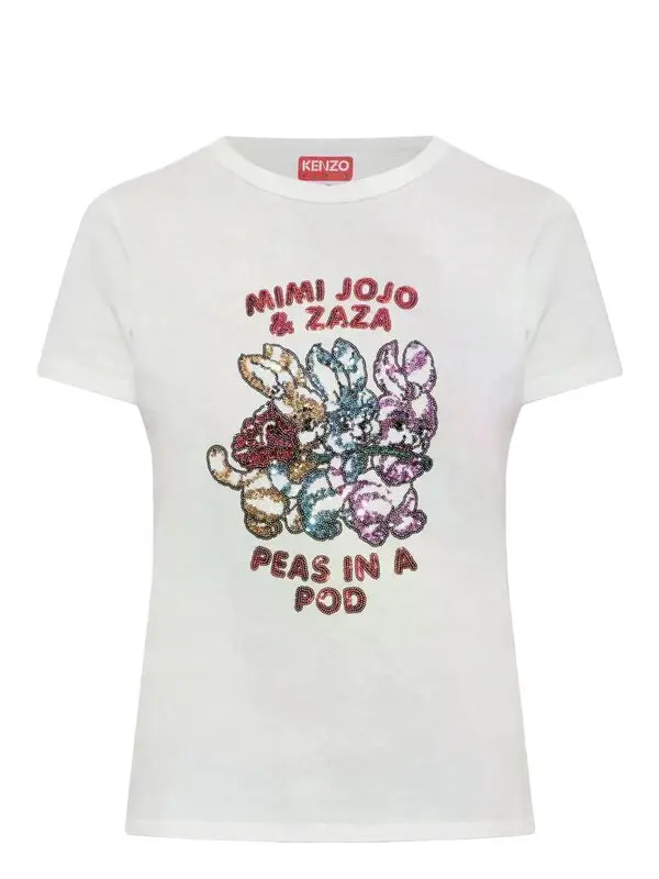 Kenzo Sequin-embellished T-shirt - Neutrals