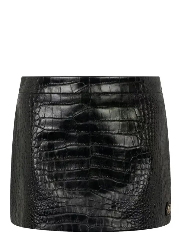Philipp Plein Logo-plaque Croco-print Mini Skirt - Black