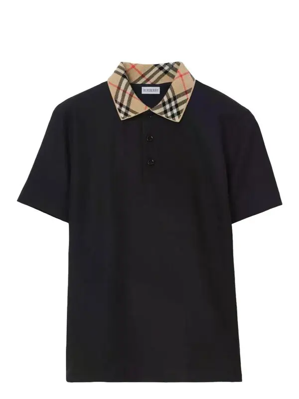 Burberry Check Collar Cotton Polo Shirt - Blue