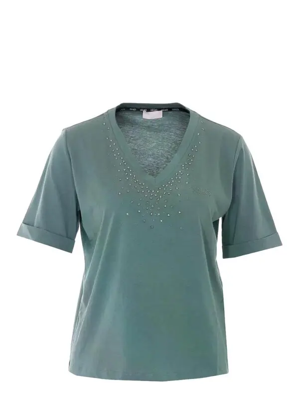 Liu Jo Crystal-appliqué V-neck T-shirt - Green
