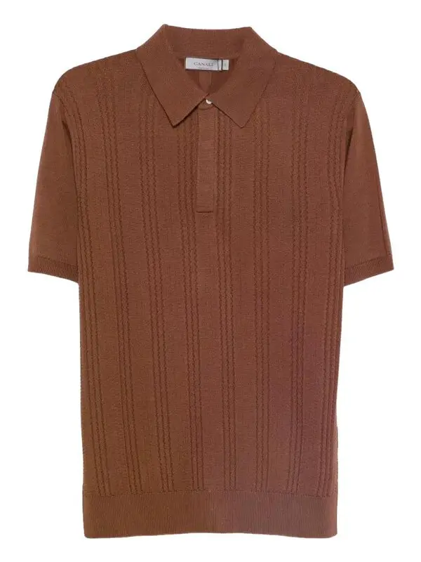 Canali Textured Short-sleeve Polo Shirt - Brown