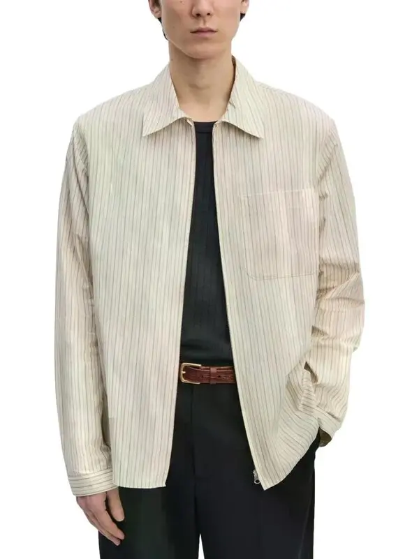 ANOTHER ASPECT Striped Zip-up Shirt - Neutrals