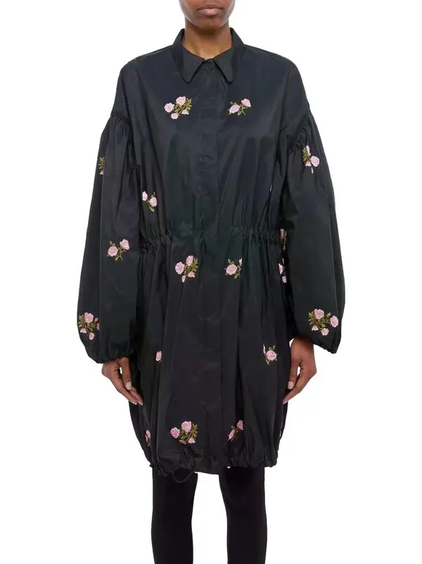Giambattista Valli Flower-embroidered Coat - Black