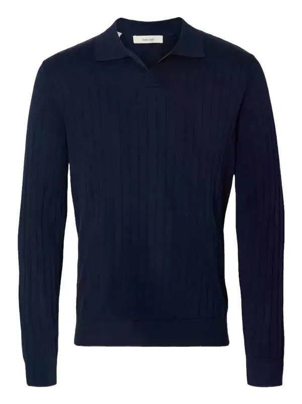 SELECTED Ribbed Polo-collar Sweater - Blue