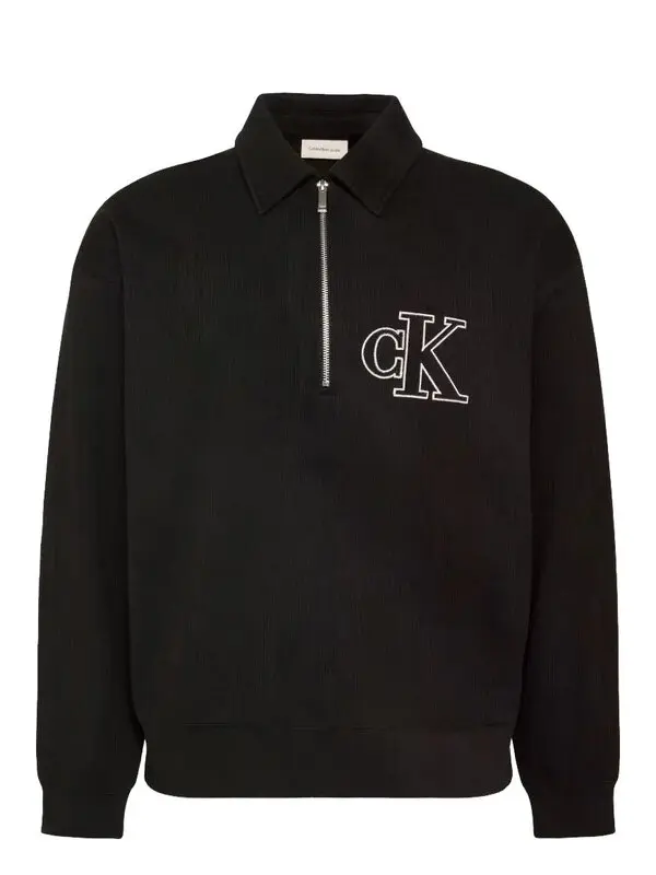 Calvin Klein Zipped Collared Polo Shirt - Black