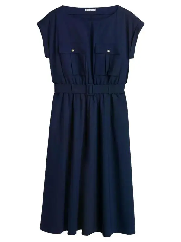 Tommy Hilfiger Belted Midi Dress With Pockets - Blue