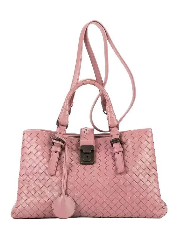 Bottega Veneta Roma Intrecciato-leather Tote Bag - Pink