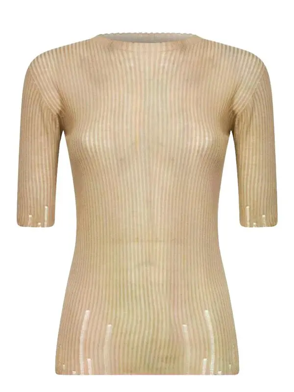 UMA WANG Stitching-ladder Wool Top - Neutrals