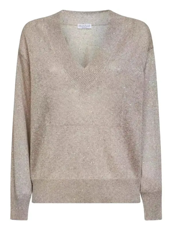Brunello Cucinelli Ribbed Sequin-embroidered Sweater - Neutrals