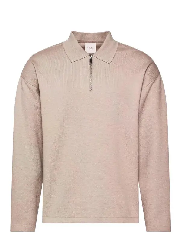 Calvin Klein Zip-up Long-sleeved Polo Shirt - Neutrals