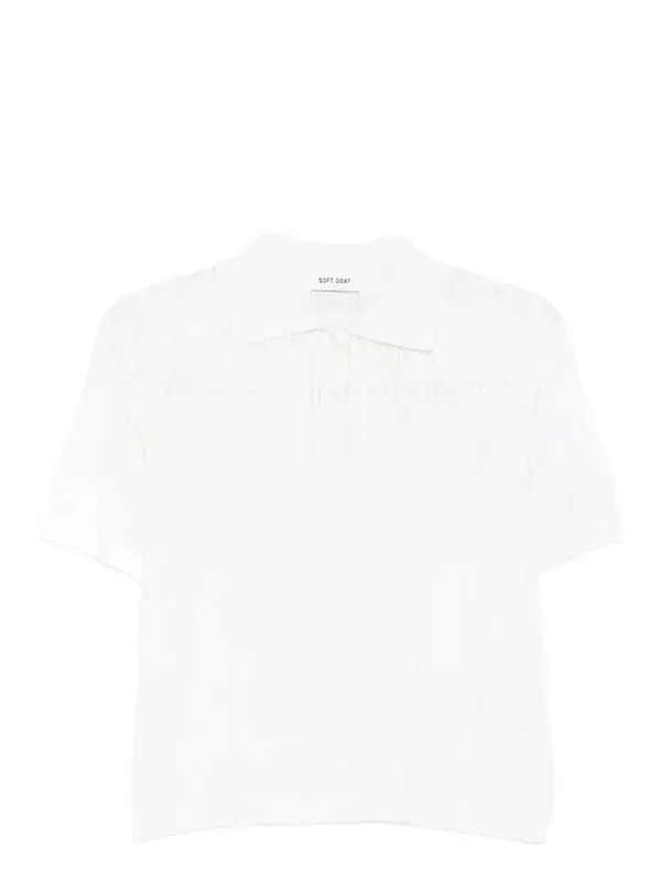 Soft Goat Pointelle Polo Top - White