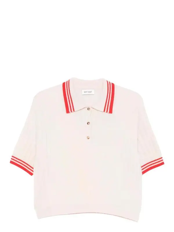Soft Goat Striped Polo Top - Pink