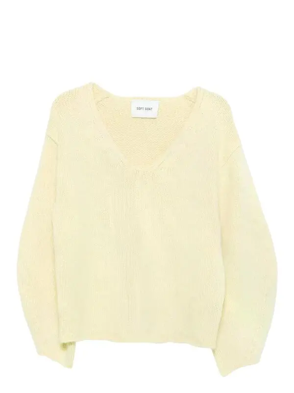 Soft Goat Puff-sleeve V-neck Sweater - Yellow