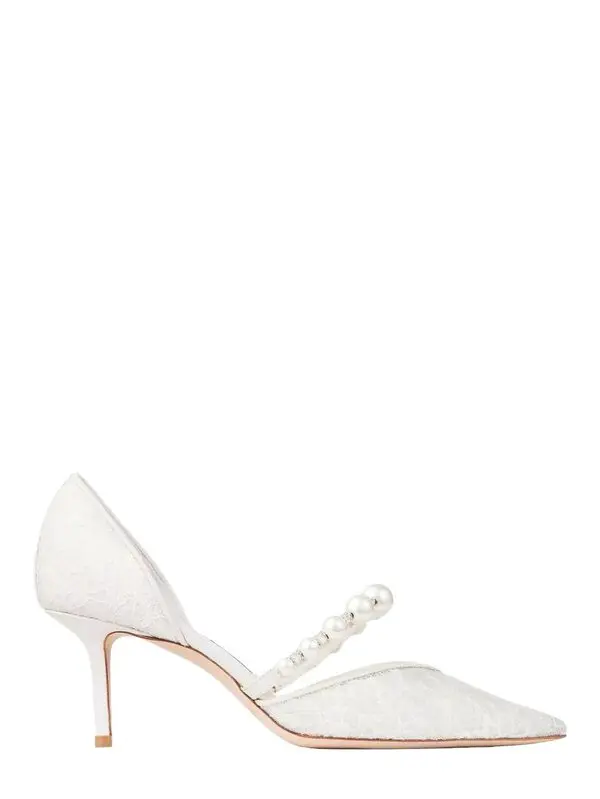 JIMMY CHOO Pearl Lace Pointed Pumps - White