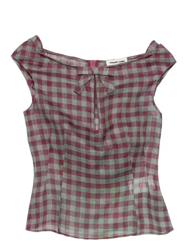 SHUSHU/TONG Keyhole Check Blouse - Purple