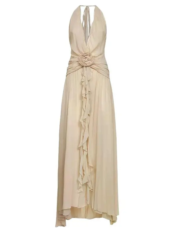 Blumarine Floral-detail Ruffled Maxi Dress - Neutrals
