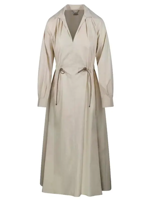 Max Mara Drawstring-fastening V-neck Midi Dress - Neutrals