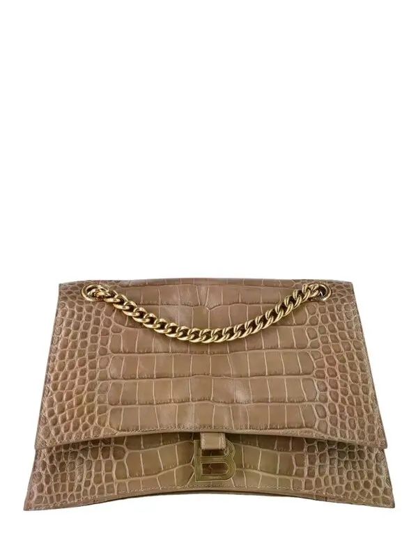 Balenciaga Medium Crush Croc-embossed Shoulder Bag - Brown
