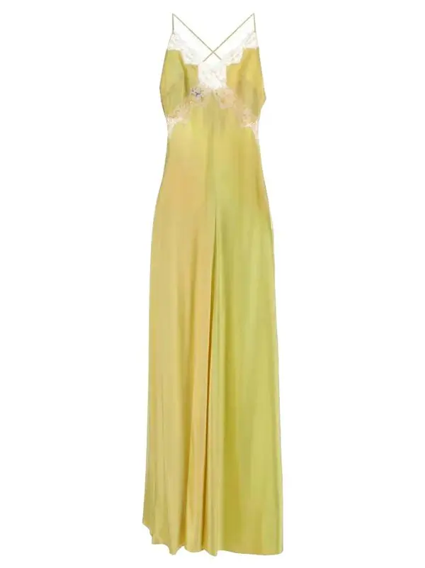Alberta Ferretti Lace-trim Maxi Dress - Yellow