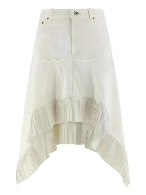 Sacai A-line Pleated Denim Skirt - White