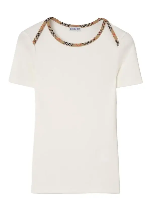 Burberry Check Trim Stretch Cotton T-shirt - Chalk White