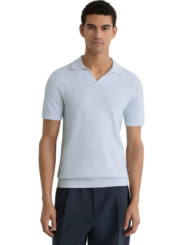REISS Redbury Open-collar Textured-knit Polo Shirt - Soft Blue