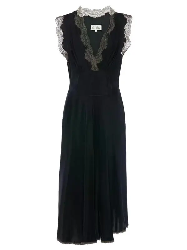 MAISON MARGIELA Lace-trim V-neck Midi Dress - Black