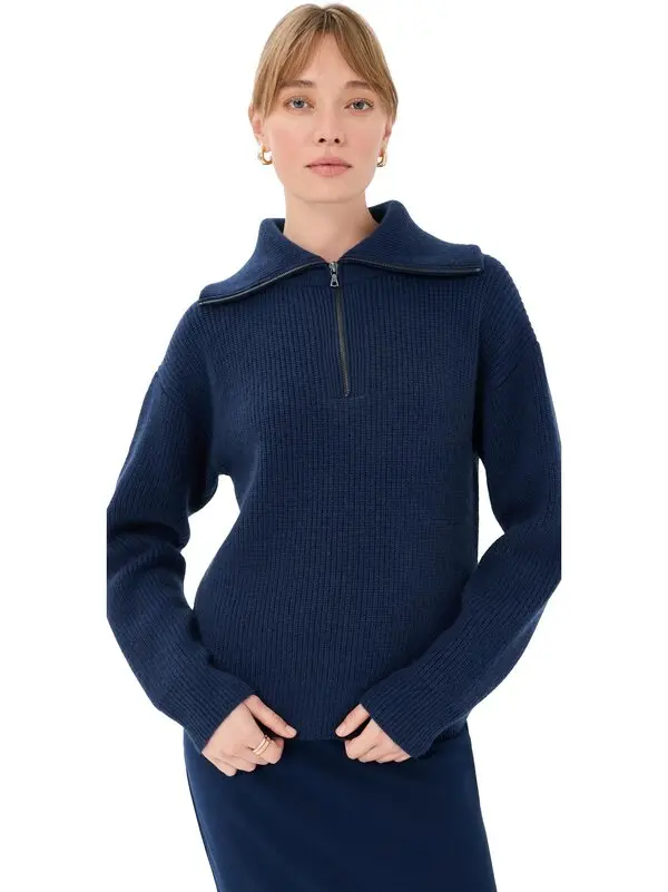THE ELDER STATESMAN Runyon Ribbed Cashmere Half Zip - Twilight