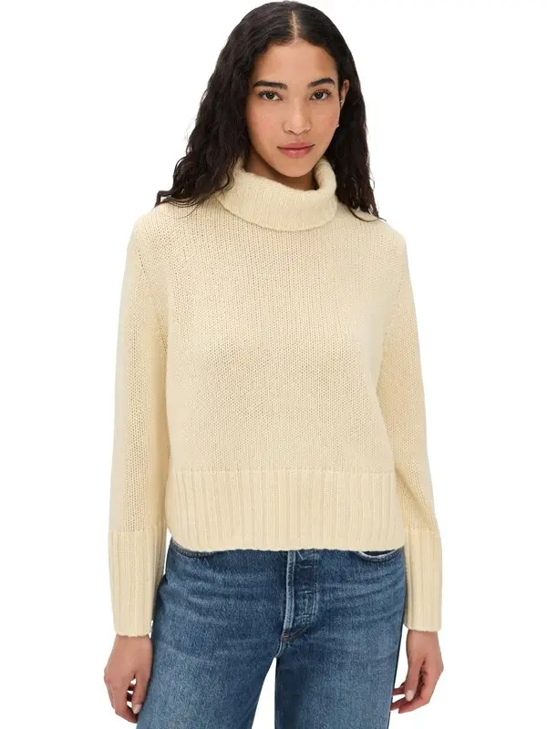Jenni Kayne Cropped Cashmere Turtleneck Pullover - Pale Yellow