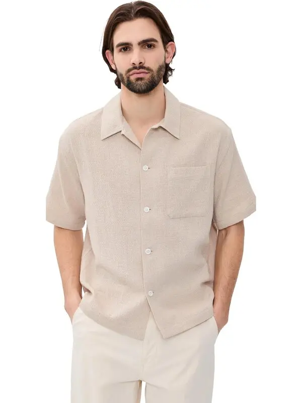 FRAME Open Weave Short Sleeve Shirt - Light Stone