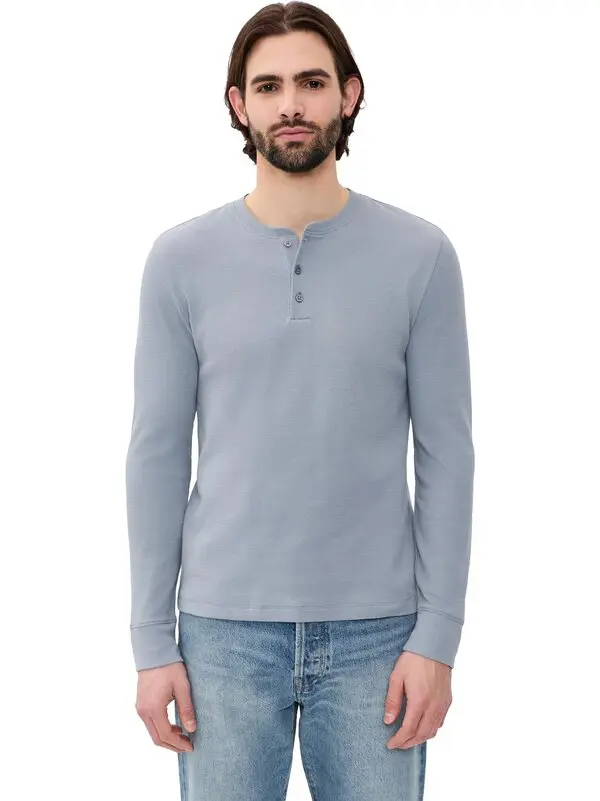 Vince Jacquard Rib Long Sleeve Henley - Steel Blue